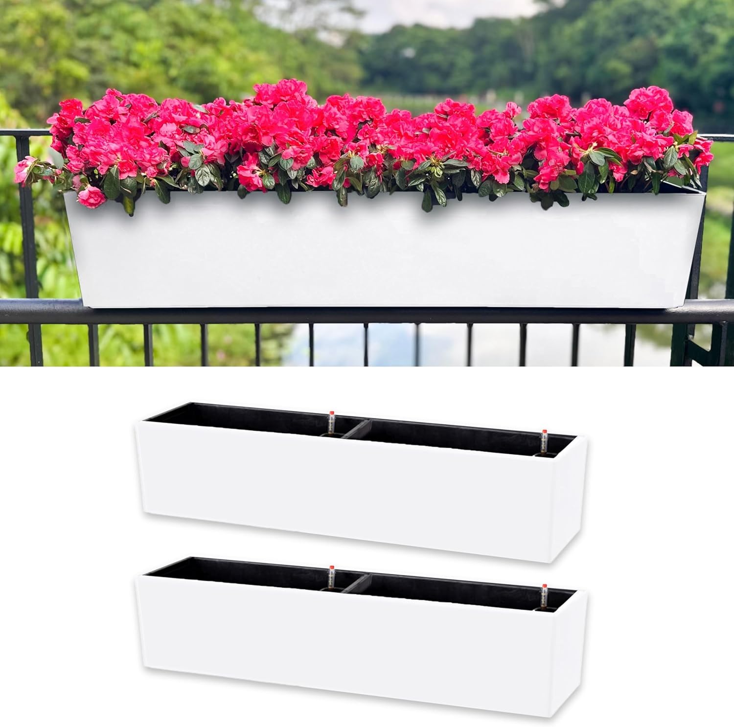LaLaGreen Hanging Planter Boxes (2 Pack, 40") Extra Large White Rectan ...
